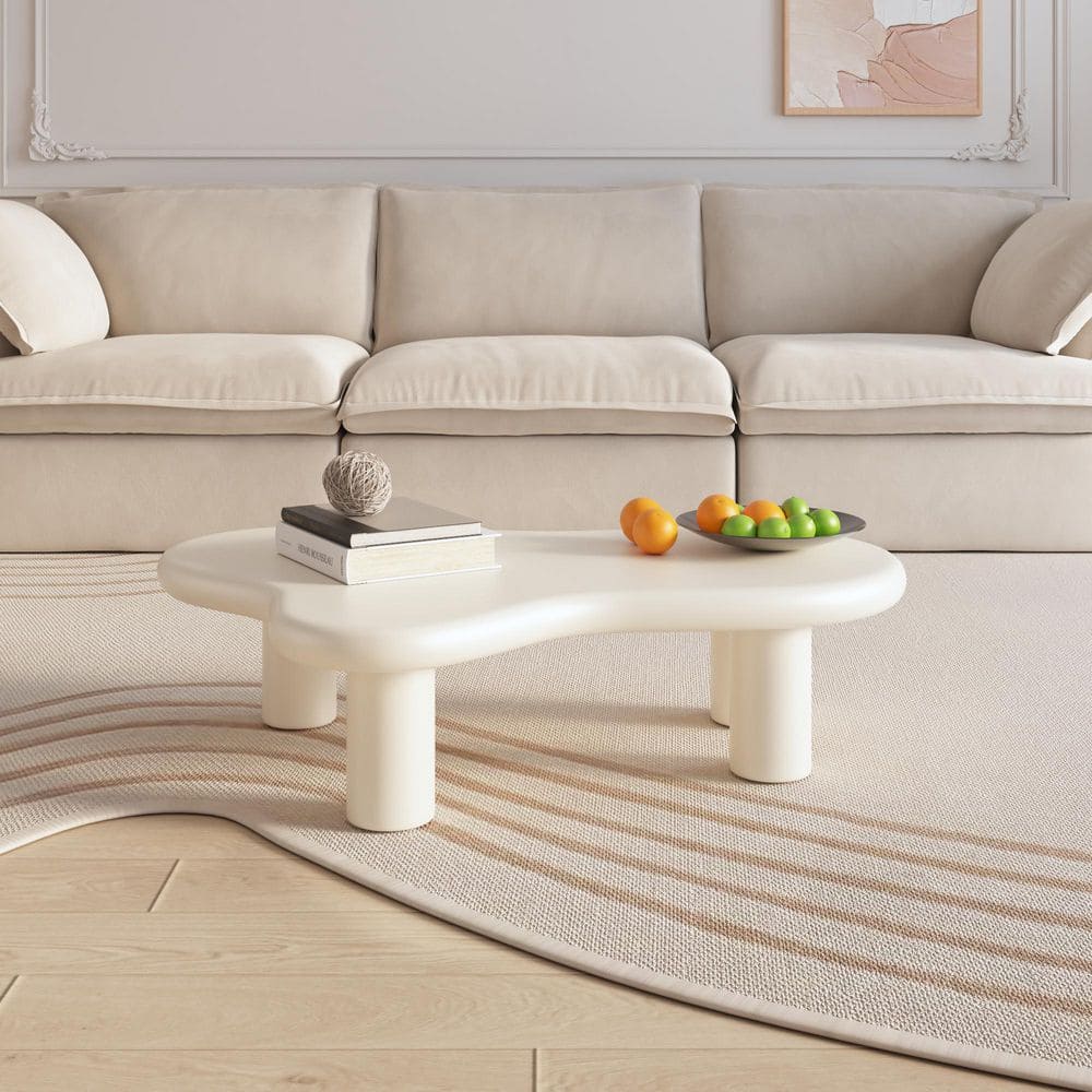 Magic Home 47.2 in. White Irregular Specialty Cloud Shaped MDF Coffee ...