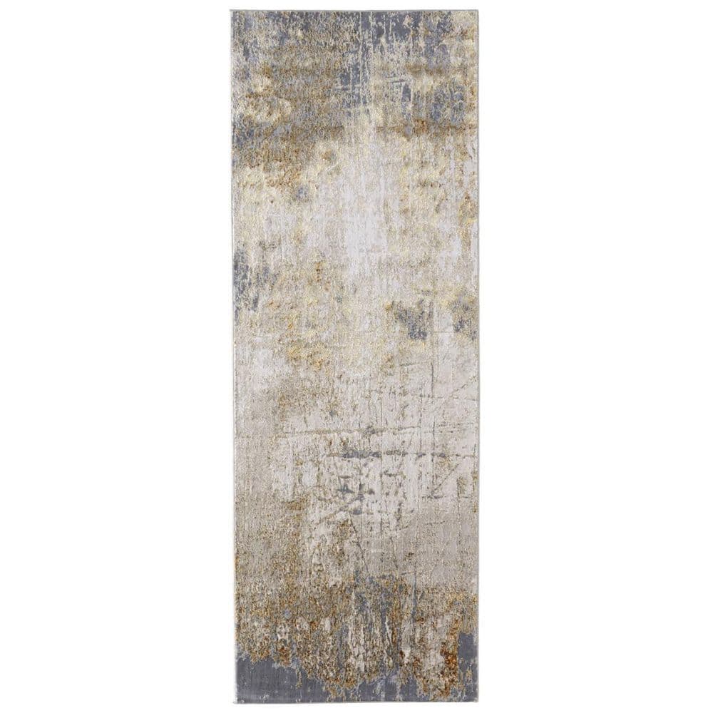 HomeRoots 2 ft. x 8 ft. Ivory, Gray, Brown Abstract Runner Rug ...