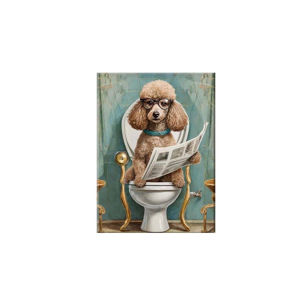 Funny Dog Bathroom Canvas Wall Art Cute Poodle On The Toilet Reading ...
