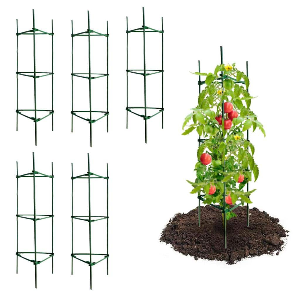 Ecostake 5 ft.Tomato Cage Plastic Coated Steel Adjustable Plant Support ...