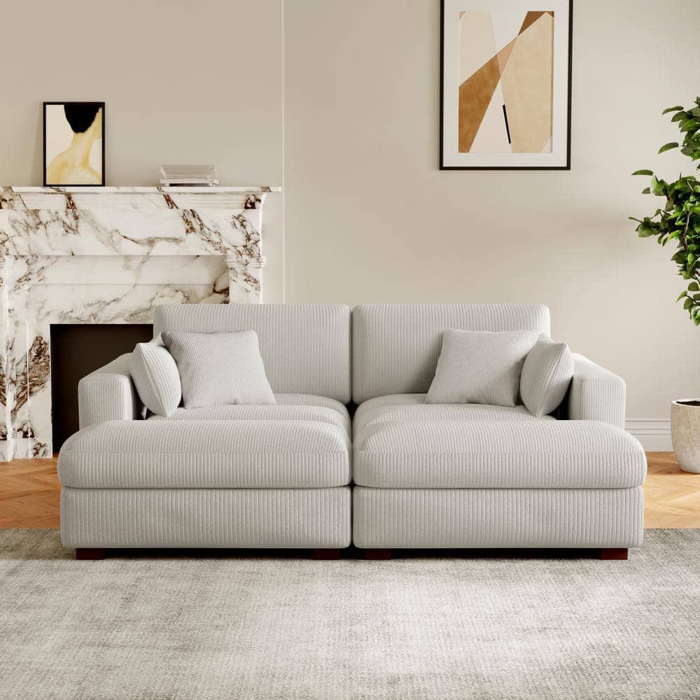Uixe 84 in. Modern Square Arm Corduroy Upholstered Sectional Sofa in ...