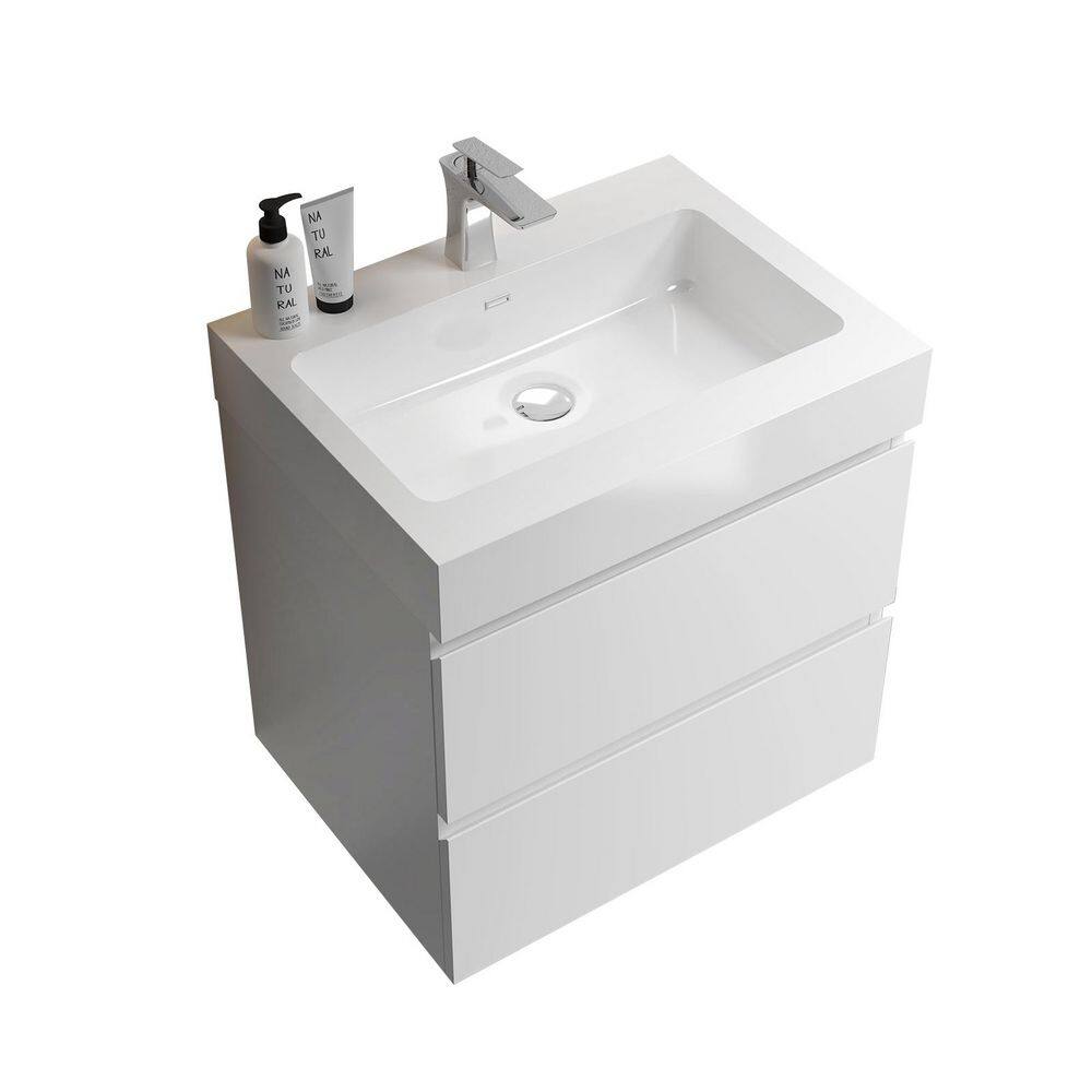 INSTER 24 in. Wall Mount Modern Single Sink White Bath Vanity with One ...