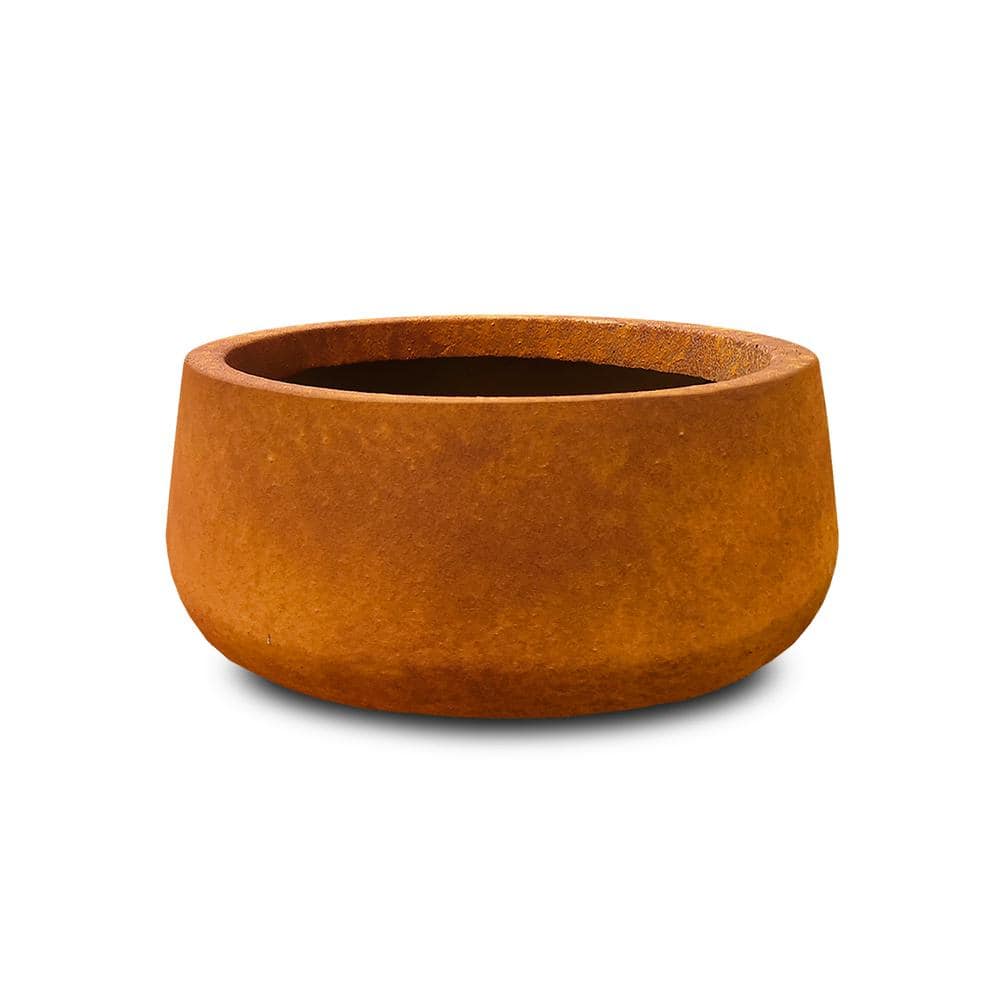 KANTE 20 in. Dia, Round Faux Rusty Metal Finish Concrete Bowl Planter ...