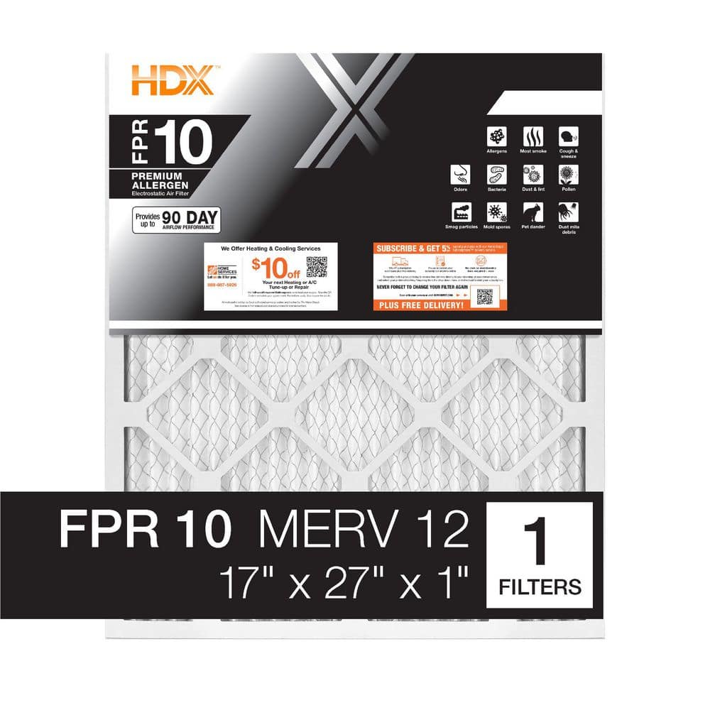 HDX 17 in. x 27 in. x 1 in. Premium Pleated Air Filter FPR 10, MERV 12 ...