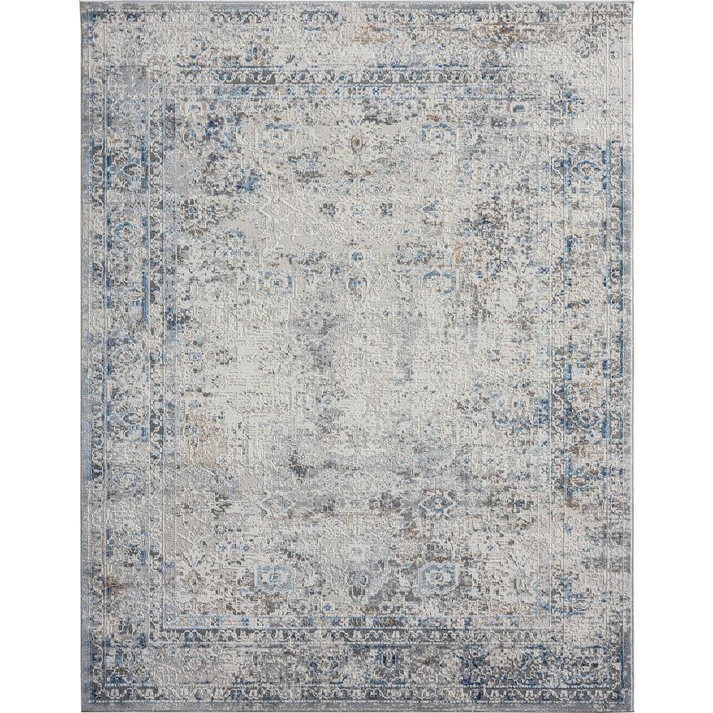 KALATY 9 ft. x 13 ft. Blues/Greys Lumina Vintage Area Rug LM-035 1014 ...