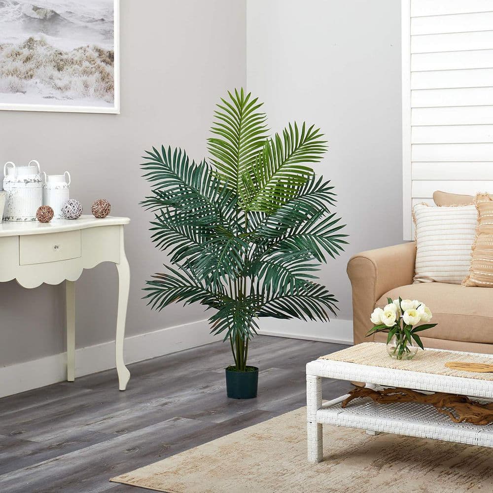 5 ft. Artificial Paradise Palm Tree Pot with 12 Trunks and Realistic ...