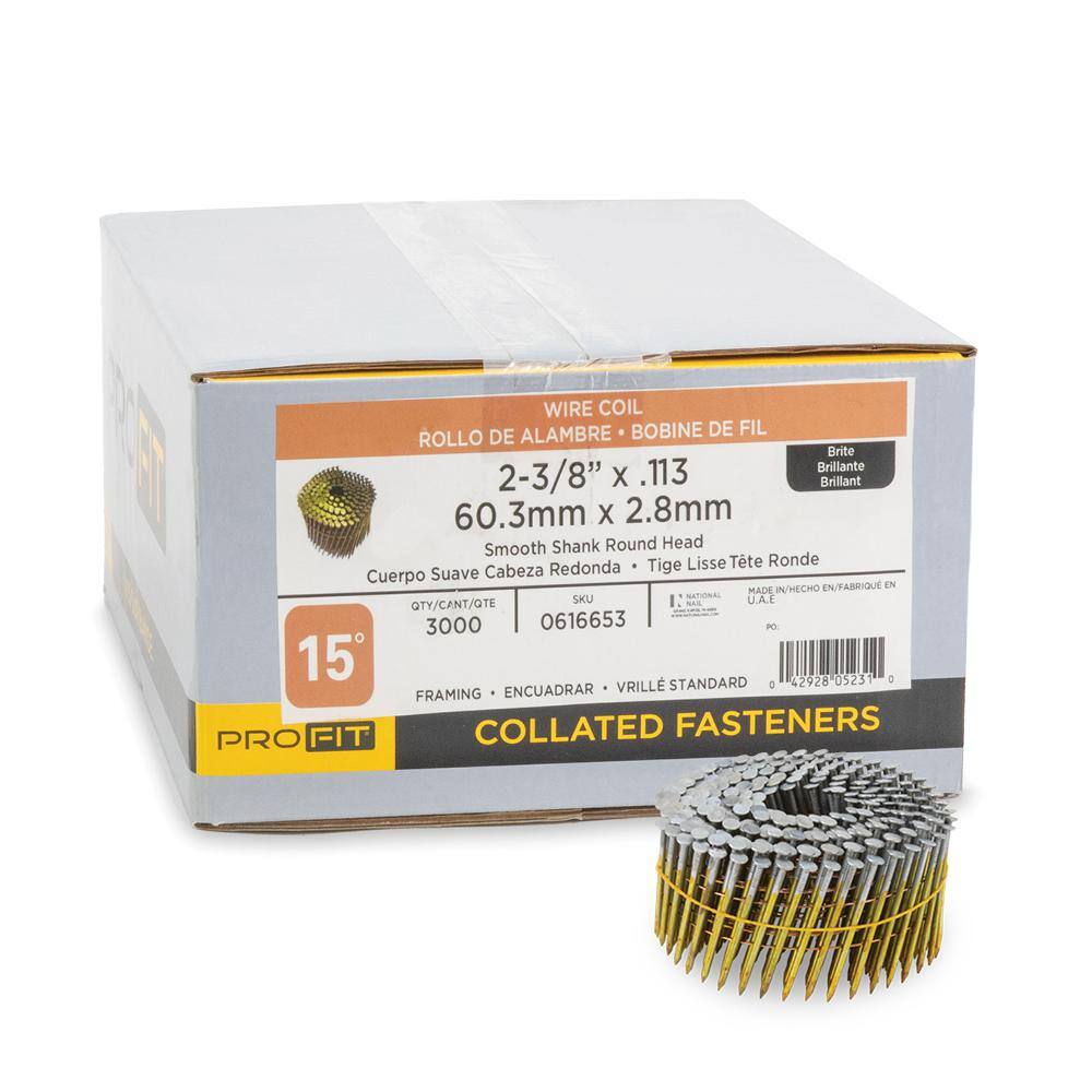 PRO-FIT 2-3/8 in. x 0.113-Gauge 15° Bright Finish Smooth Shank Wire ...