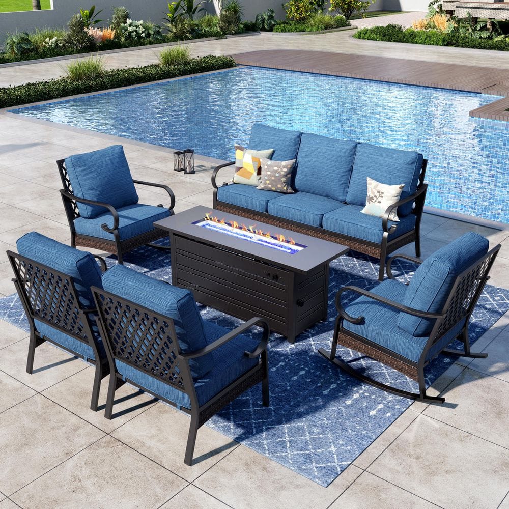 Reviews for PHI VILLA 6-Piece Black Metal 7-Seats Fire Pit Patio Sets ...