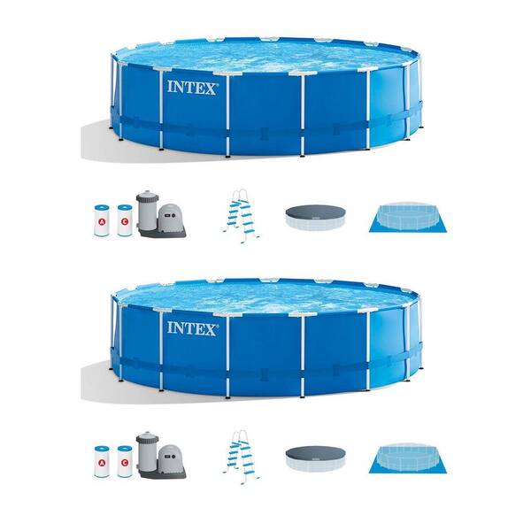 Intex 18 ft. x 48 in. Round Metal Frame Above-Ground Pool Set with ...