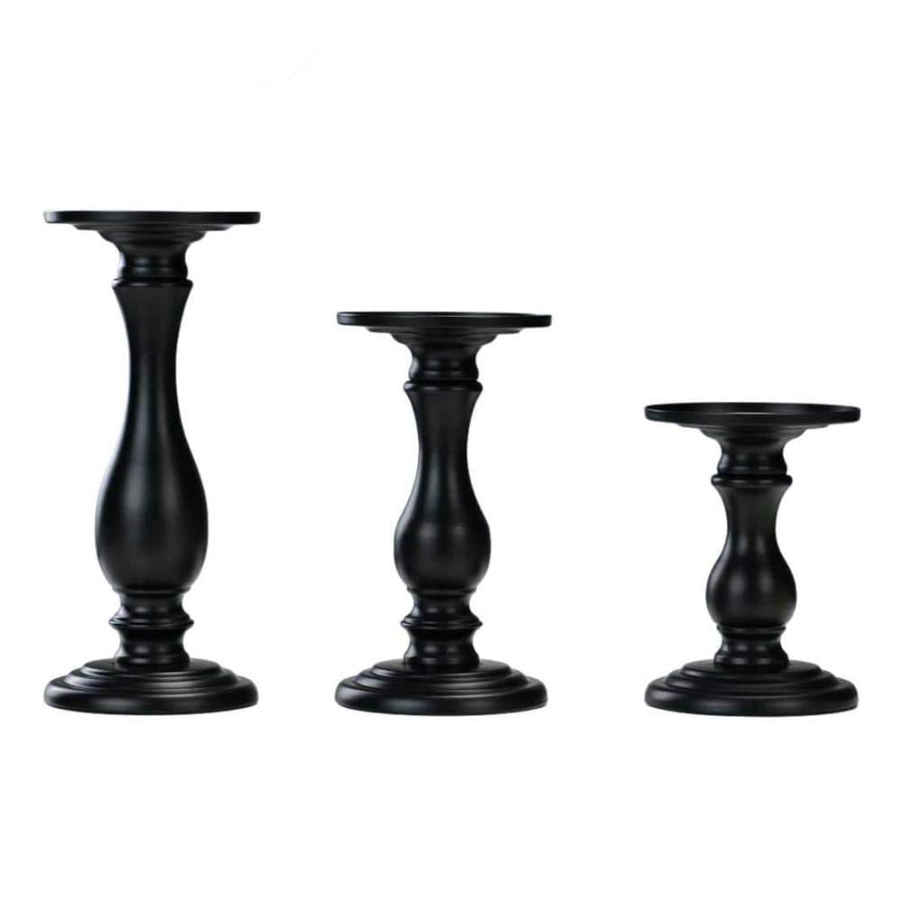 Matte Black Pillar Candle Holders-3-Piece Set (10", 8", 6"H) for Home ...