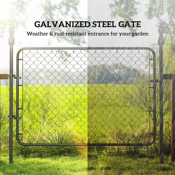 Outsunny 70.9 in. Garden Gate Chain Link Fence Gate, Galvanized Steel ...