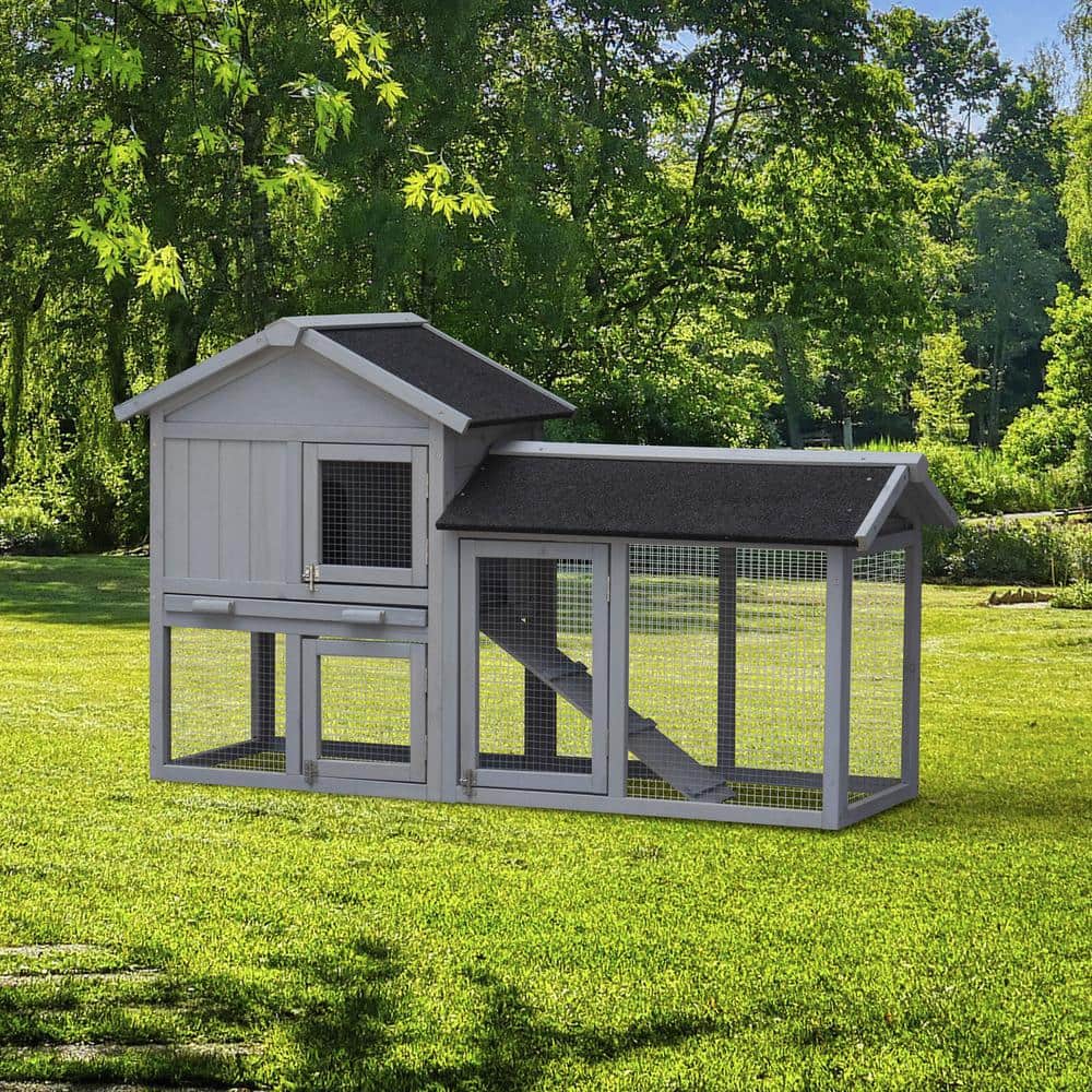 Tunearary Outdoor Rabbit Hutch is Made of Fir Wood with 3-Lockable ...