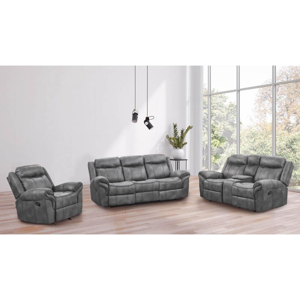 Furniture of America Amelia 3-Piece Dark Gray Faux Leather Manual ...