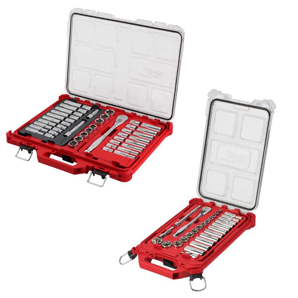 Milwaukee 1/2 in. and 3/8 in. Drive SAE/Metric Ratchet and Socket Mechanics Tool Set with ...