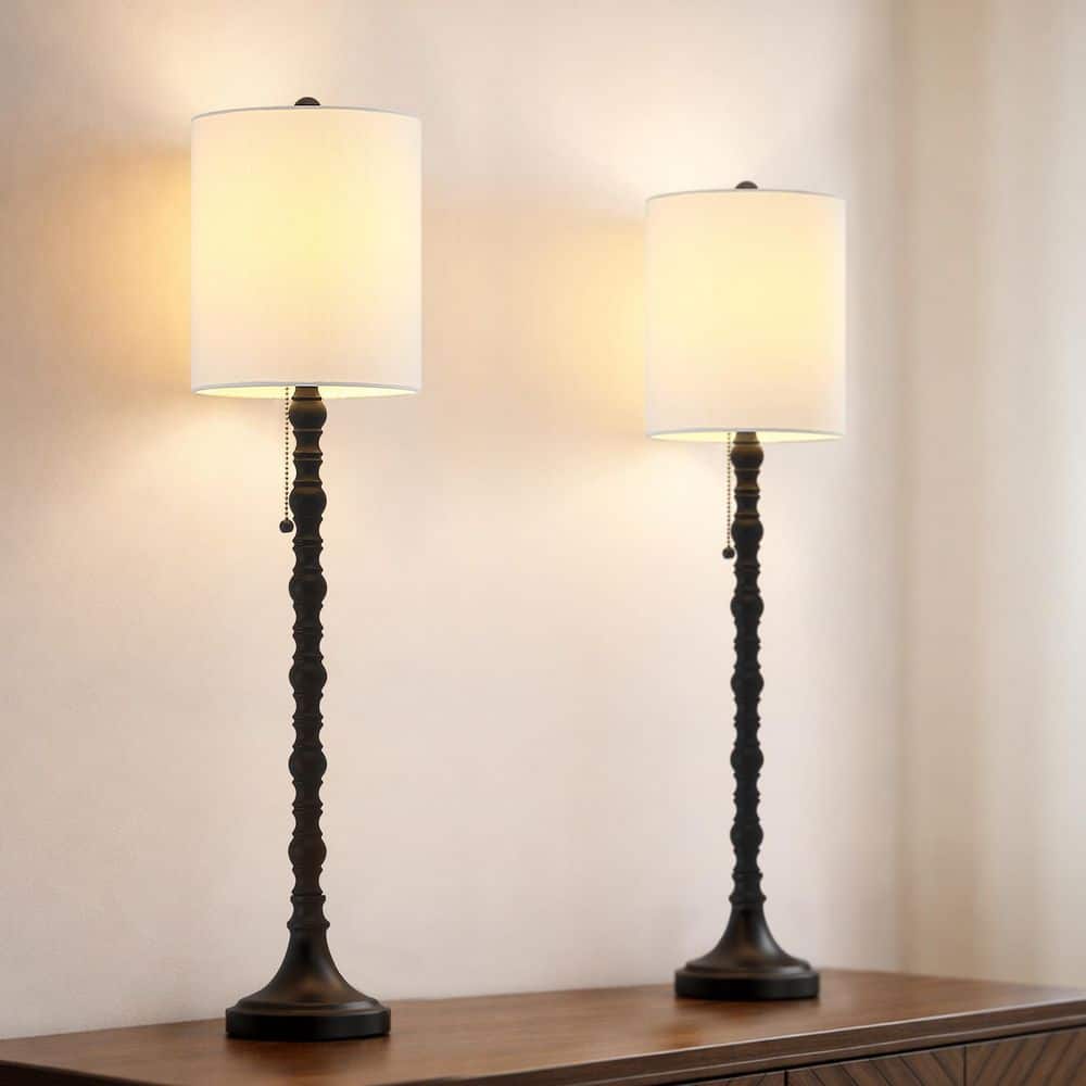 TRUE FINE 30in Black Buffet Lamps Set of 2 with White Shades 210023T ...