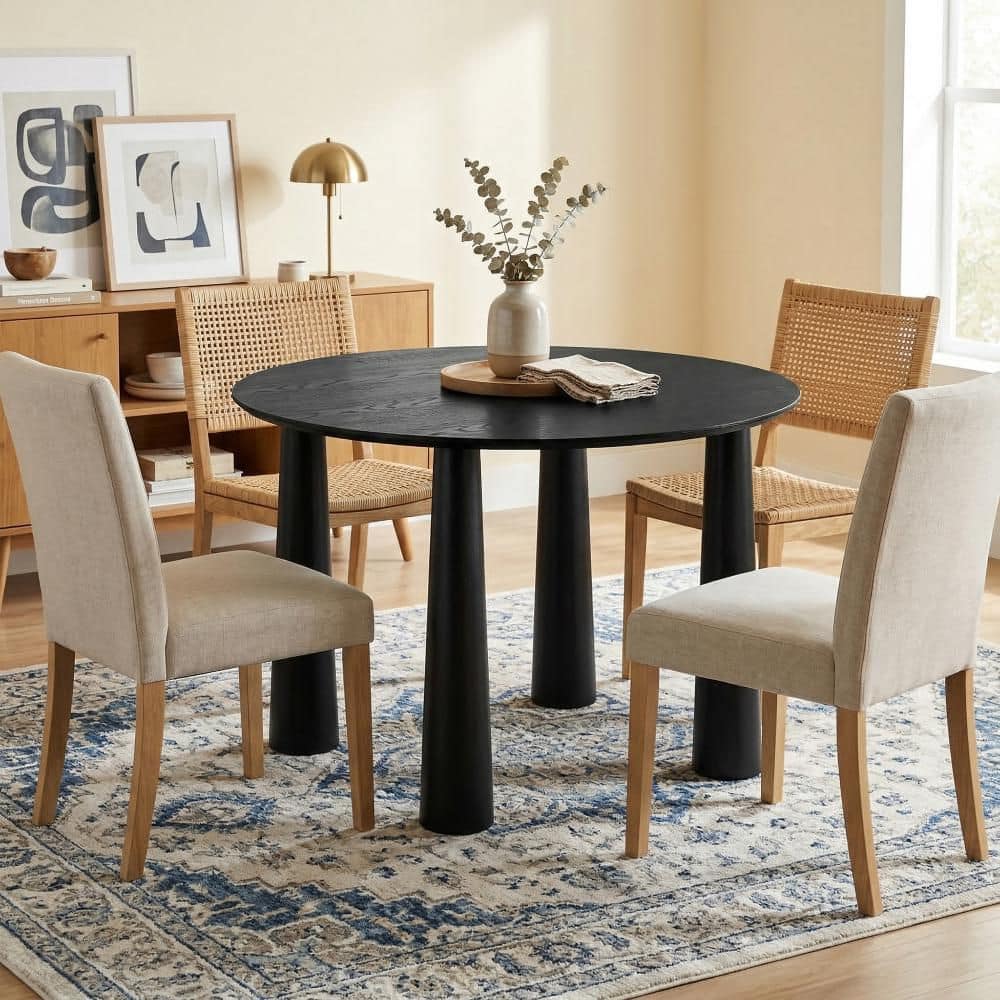 Dovelina Kathleen Black Round Wood Top 45 in. 4 Legs Dining Table Seats ...