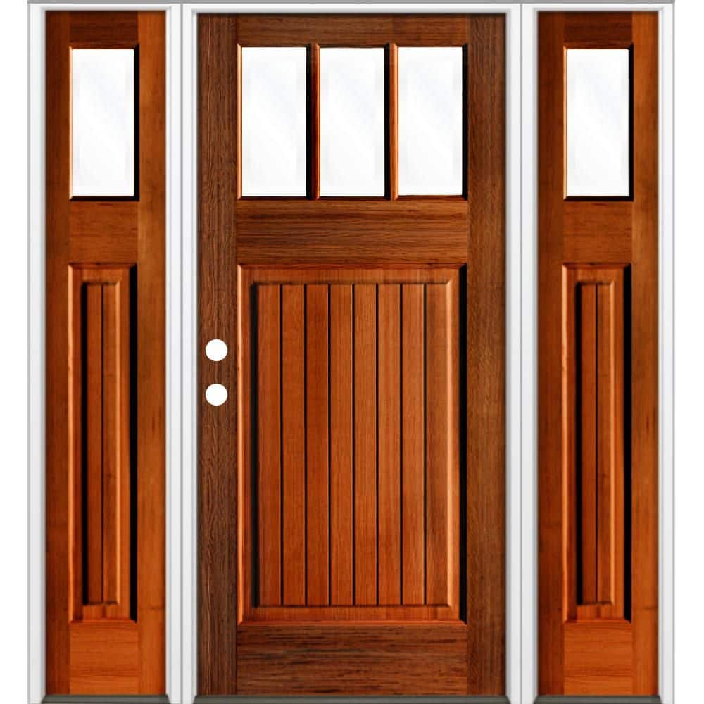 Krosswood Doors 64 in. x 80 in. Craftsman 3-Lite Clear Glass VG Red ...