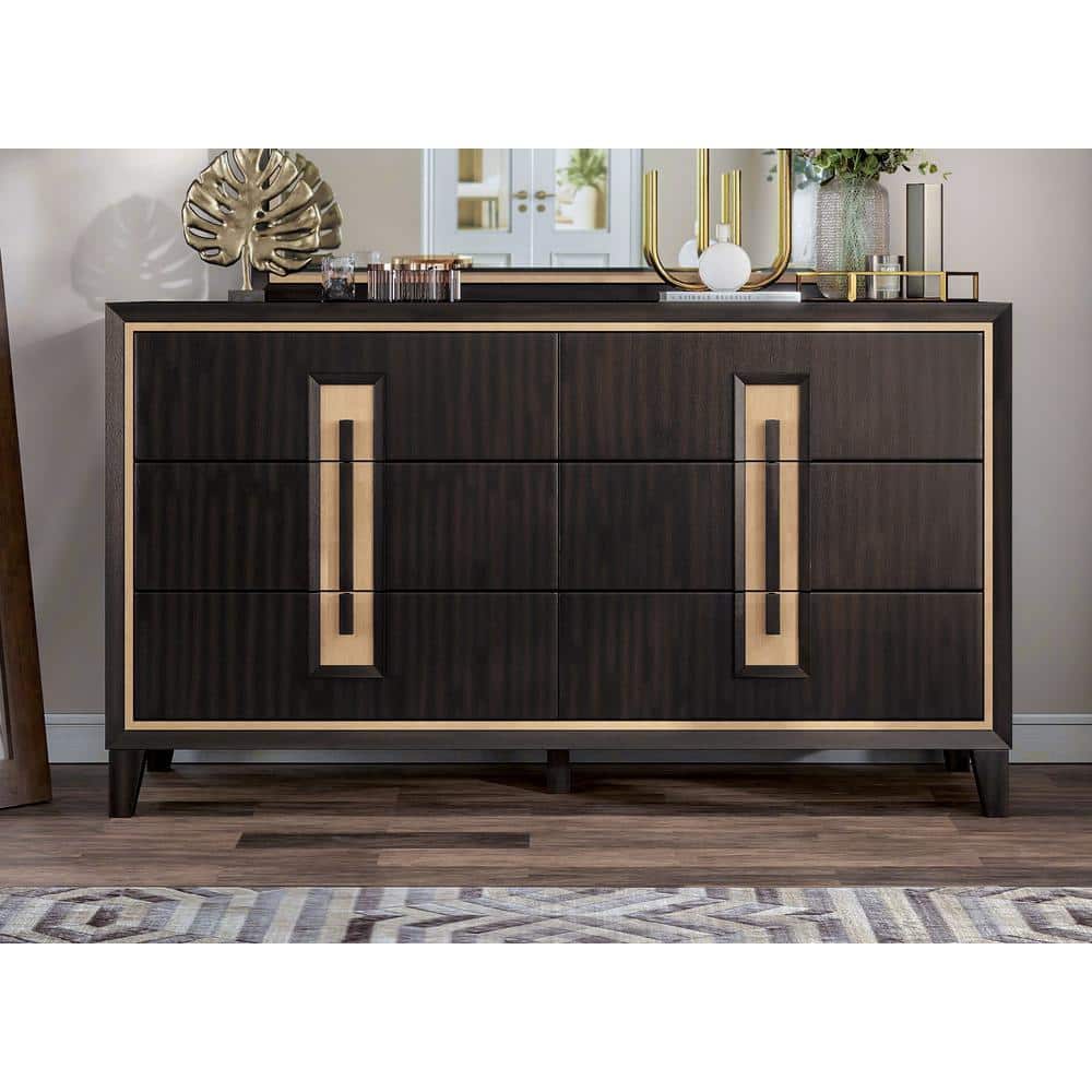 Furniture of America Demi Espresso 6-Drawer 64 in. Dresser with Gold ...