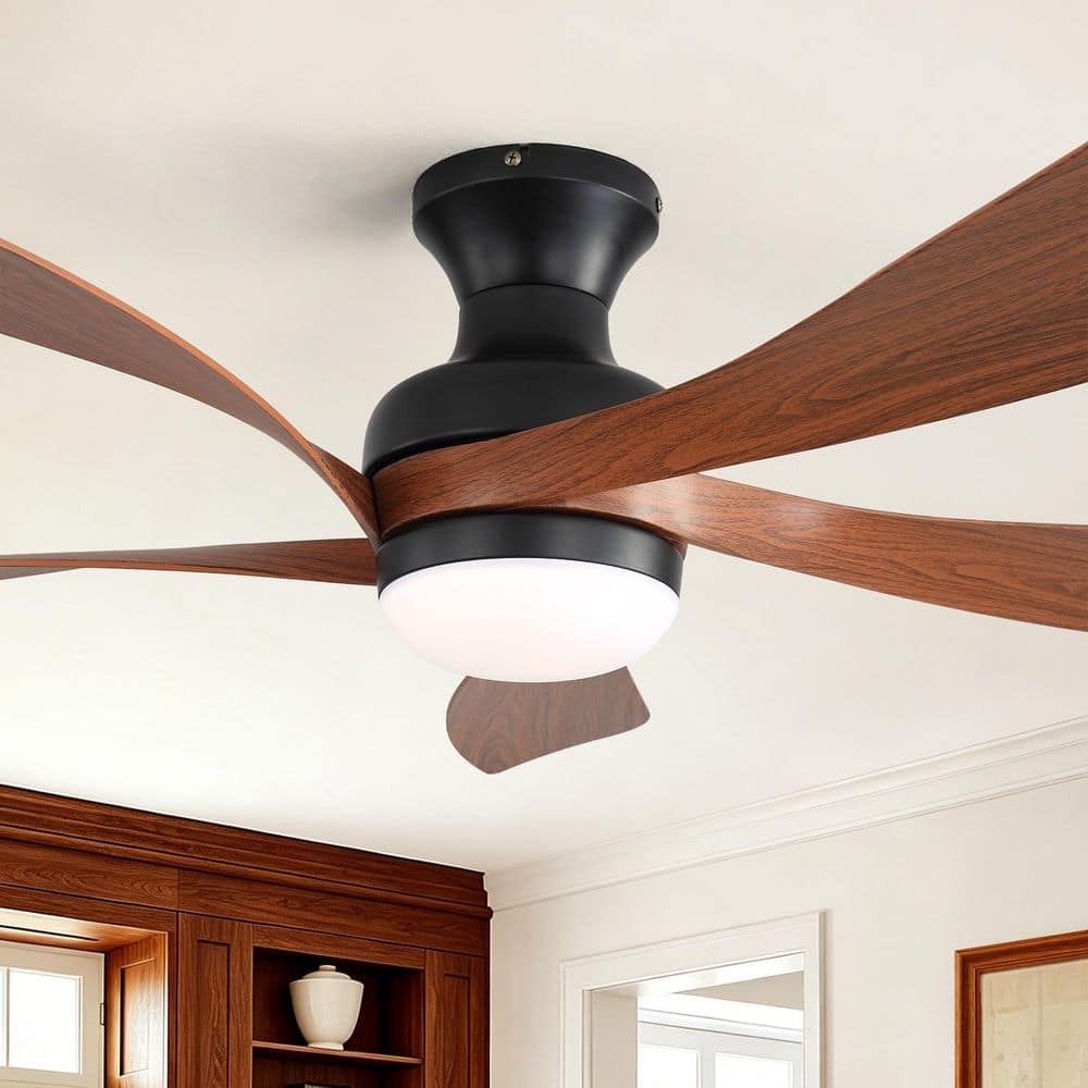Sofucor 52 in. Outdoor/Indoor Standard Flush Mount Black Ceiling Fan ...