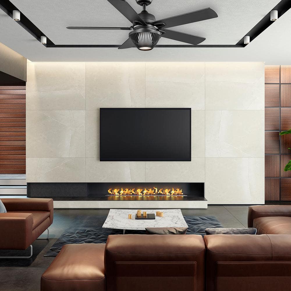 Home Decorators Collection 52 in. Braise Matte Black Indoor LED Ceiling ...