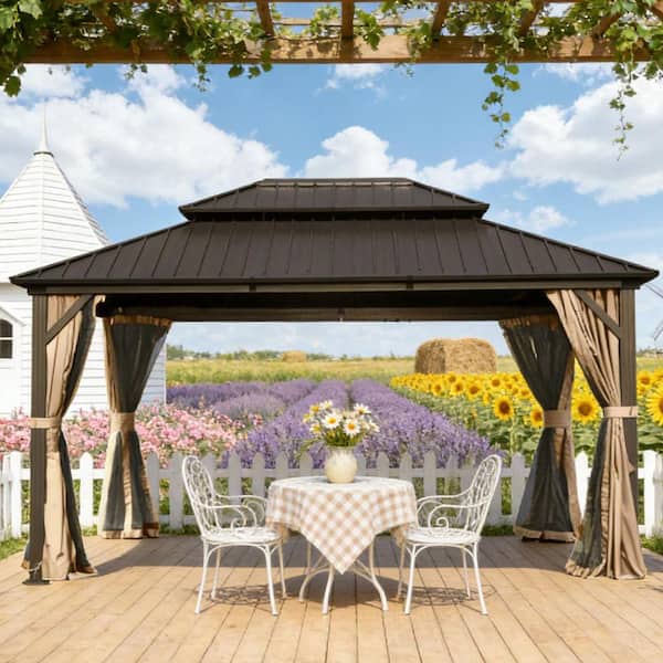 Reviews for INMITOM 12 ft. x 16 ft. Wood Grain Aluminum Gazebo Double ...