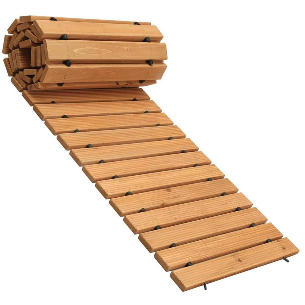 Oyezvary 12 ft. Cedar Wood Outdoor Roll Out Garden Walkway Weather ...