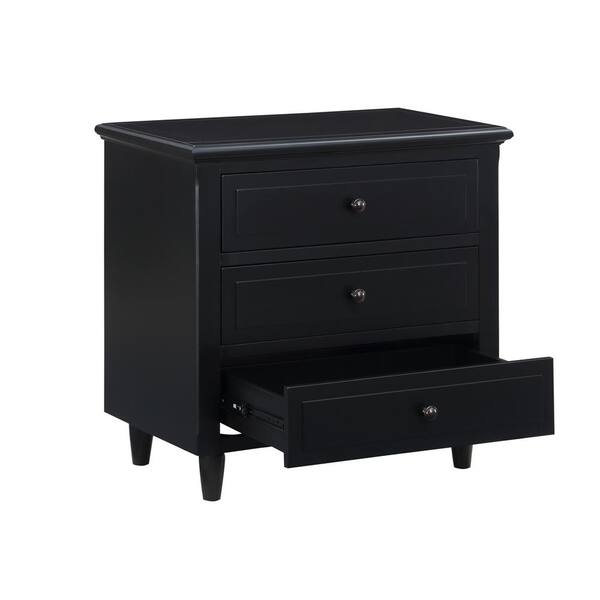 wetiny 3 Drawer Black Pine Nightstand 27.9 in. W x 16.9 in. D x 28.1 in. H W0411370