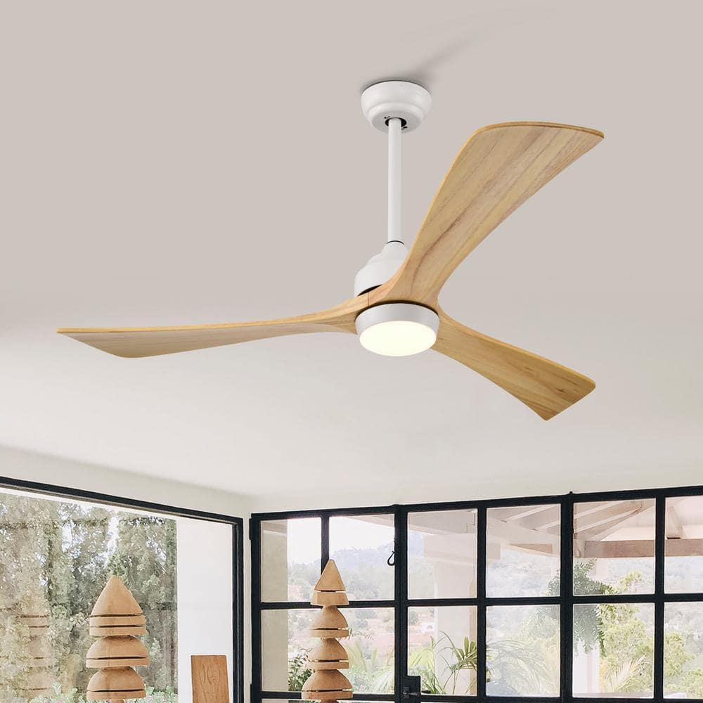 LINJO 52 in. Smart LED Light Indoor White Ceiling Fan with Soild Wood ...