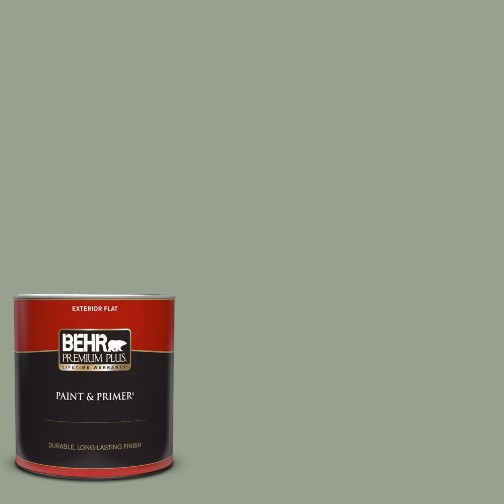 BEHR PREMIUM PLUS 1 qt. #N390-4 Bitter Sage Flat Exterior Paint ...