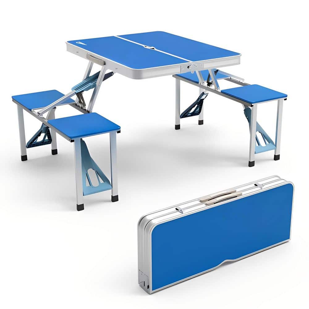 Karl home 53.5 in. Blue Rectangle Aluminum Picnic Tables Camping Table ...