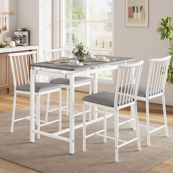 YOFE 5 Piece Rectangular Gray Realistic Wood Grain MDF Top Dining Table ...