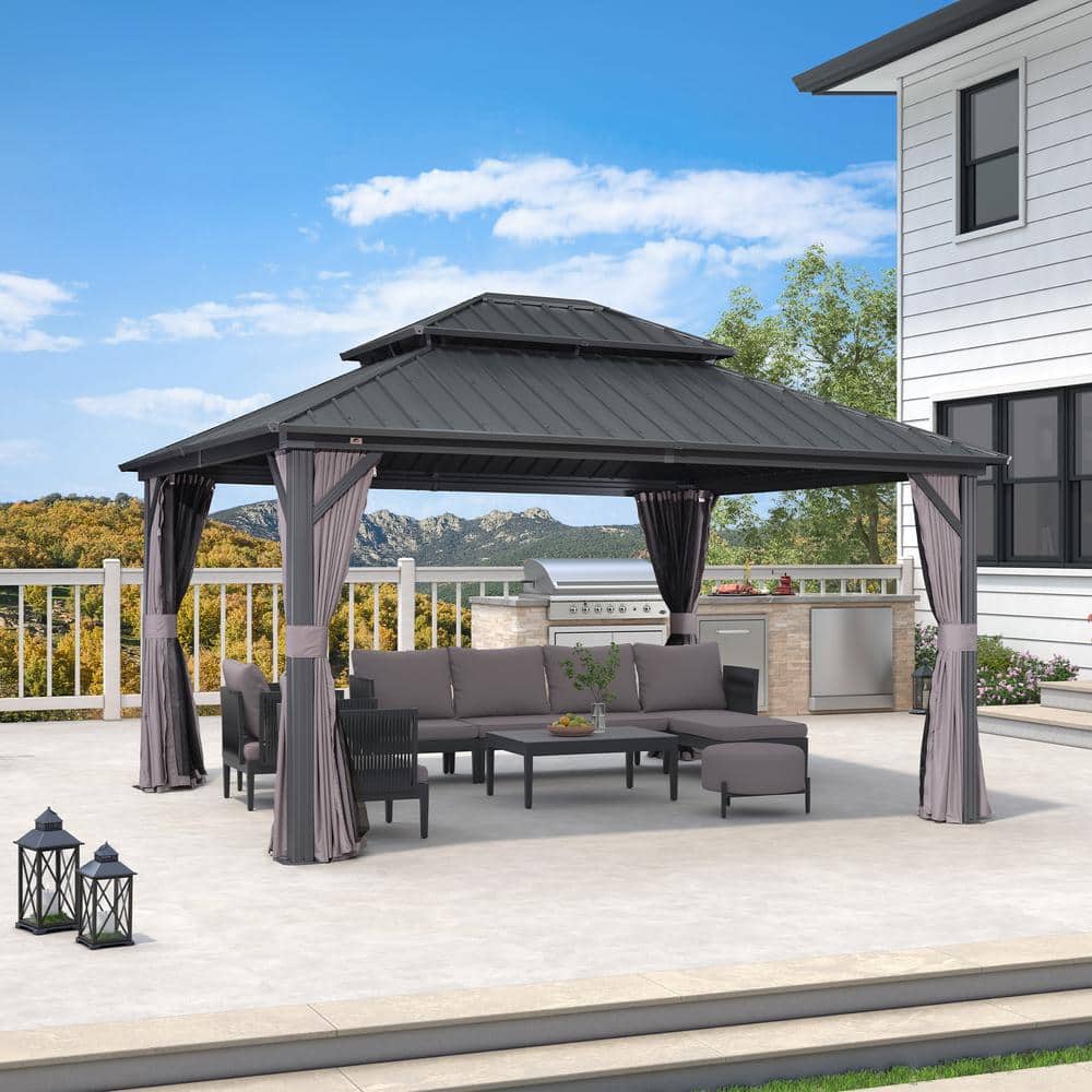 PURPLE LEAF 12 ft. x 14 ft. Gray Aluminum Hardtop Gazebo Canopy with ...