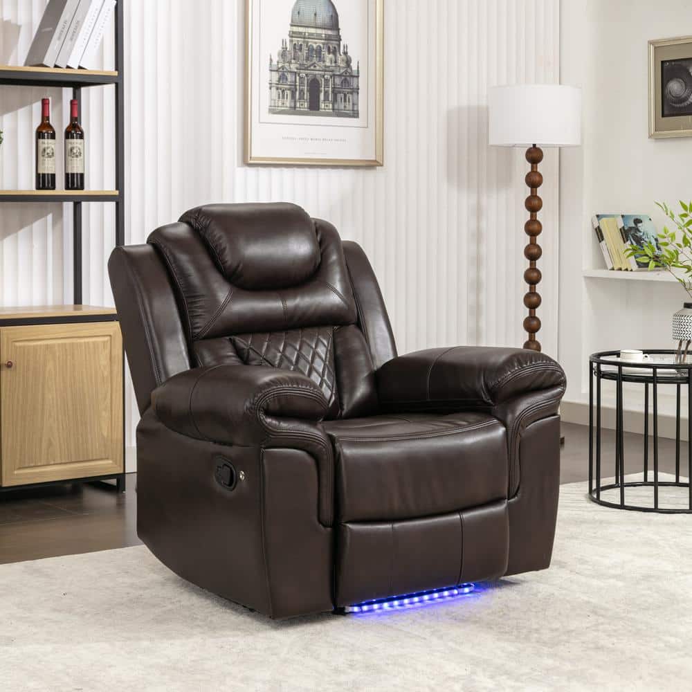 Merax Brown Home Theater Seating Manual Recliner Chair with LED Light ...