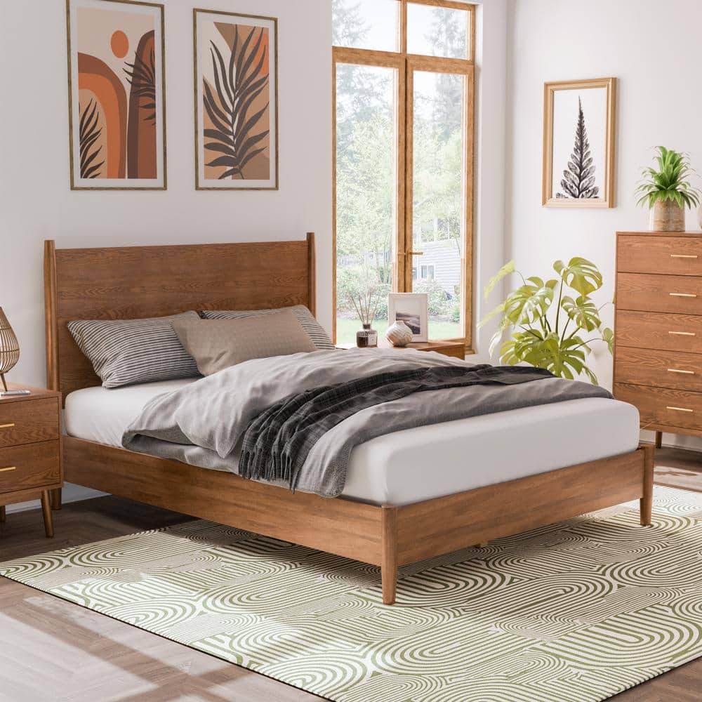 Furniture of America Riverstone Mid Century Modern Brown Wood Frame Queen Platform Bed IDF 7220WN Q The Home Depot