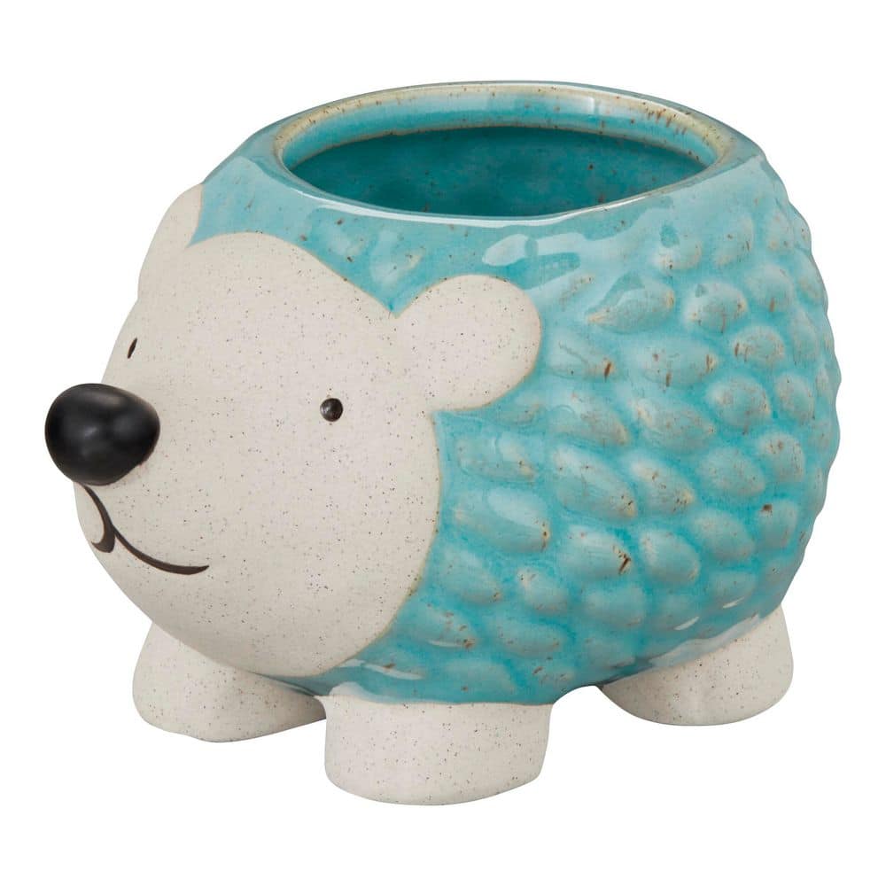 Vigoro Hedgehog Small Blue Ceramic Indoor Planter with Drainage Plug (5 ...