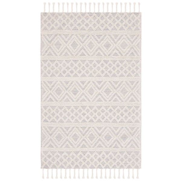 SAFAVIEH Natura 8 ft. x 10 ft. Ivory/Blue High-Low Geometric Diamond ...