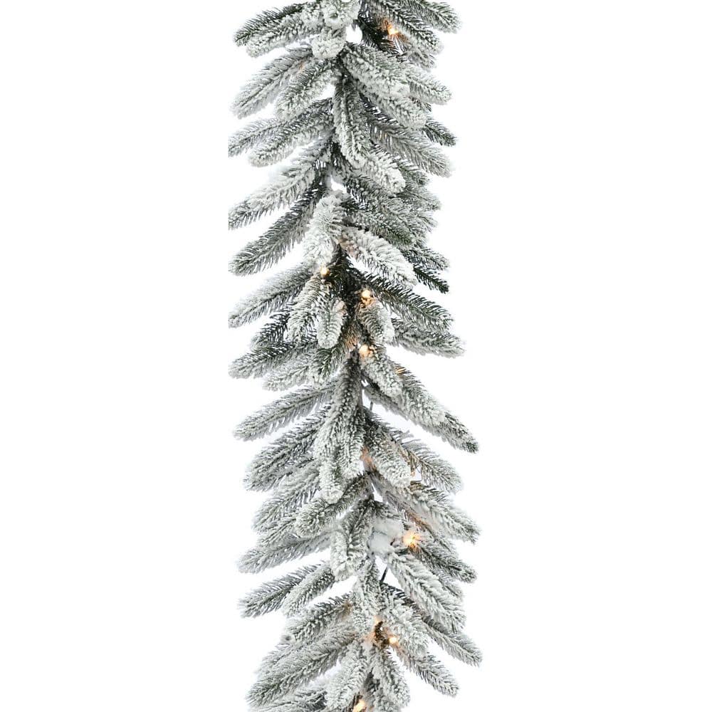 Fraser Hill Farm 9 ft. Prelit Icy Frost Snow Flocked Artificial ...