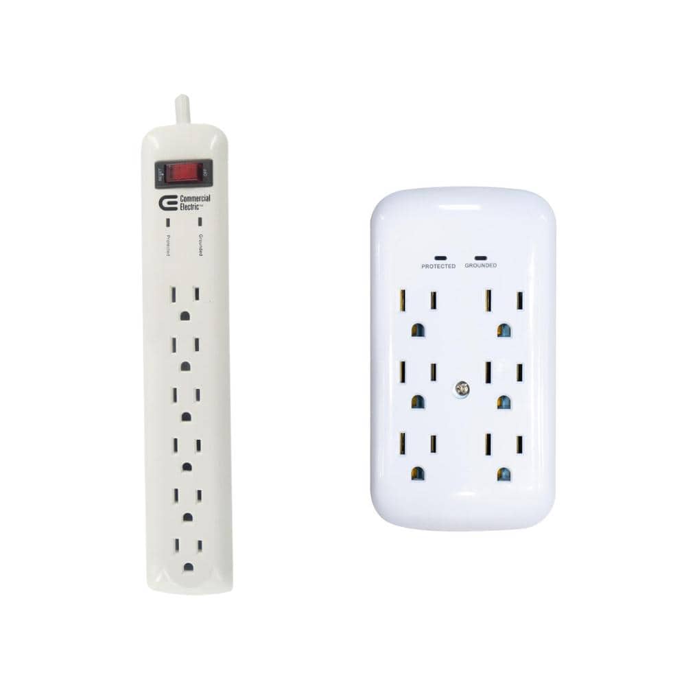 Commercial Electric 8 ft. 6 Outlet Surge Protector with 45 Degree Flat ...