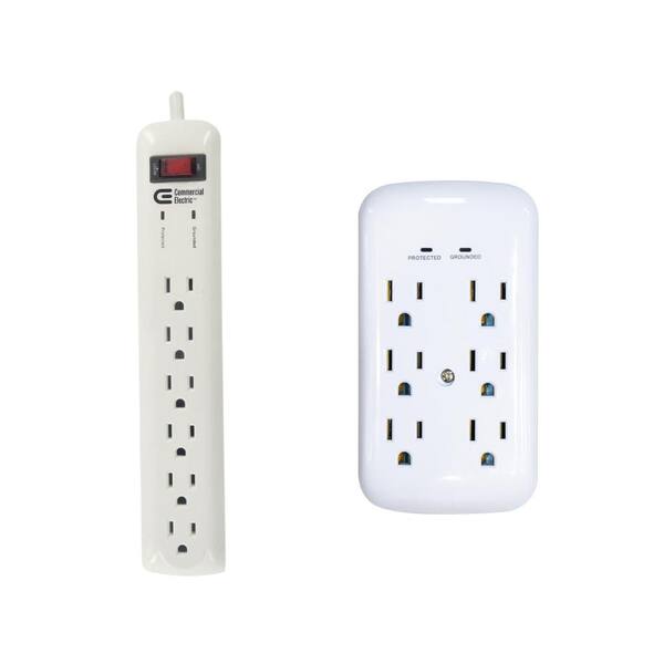 Commercial Electric 8 ft. 6 Outlet Surge Protector with 45 Degree Flat ...