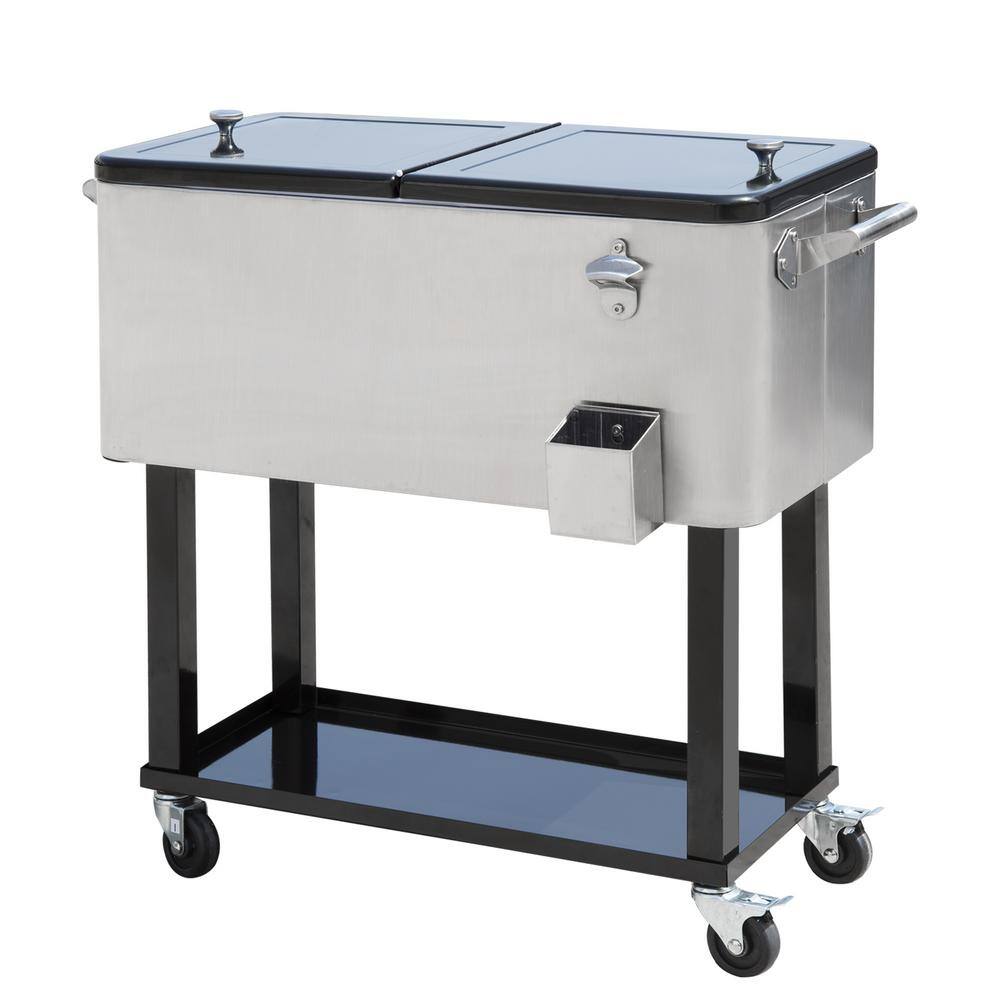 grossag Silver 80 qt. Outdoor Food and Beverage Rolling Chest Cooler ...