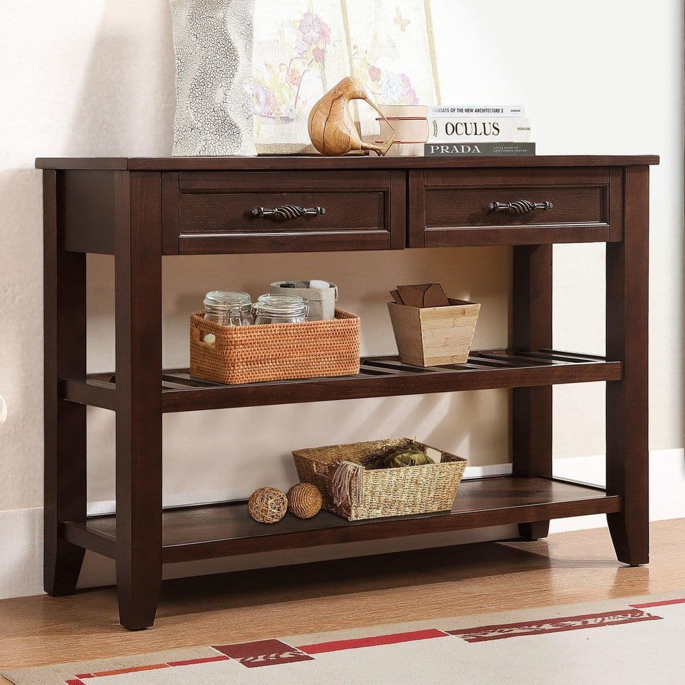 Noble House Heather 42 in. Brown Rectangle Wood Console Table with 2 ...