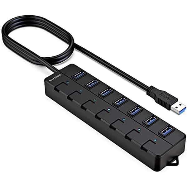 Lukyamzn 7 Port USB 3.0 Hub with Individual On/Off Switches and Lights ...