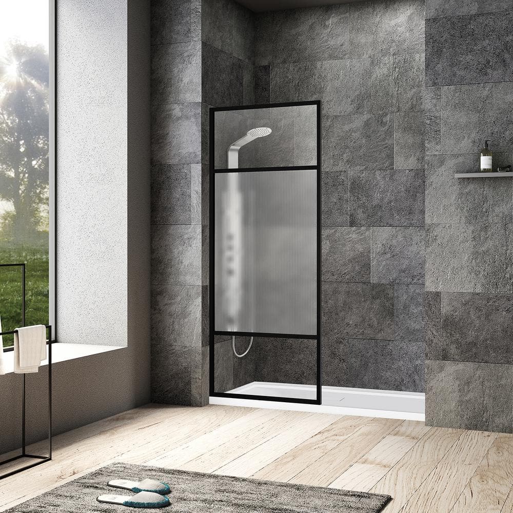 ROSWELL Tafalla 34 in. W x 74 in. H Frameless Fixed Glass Panel in ...