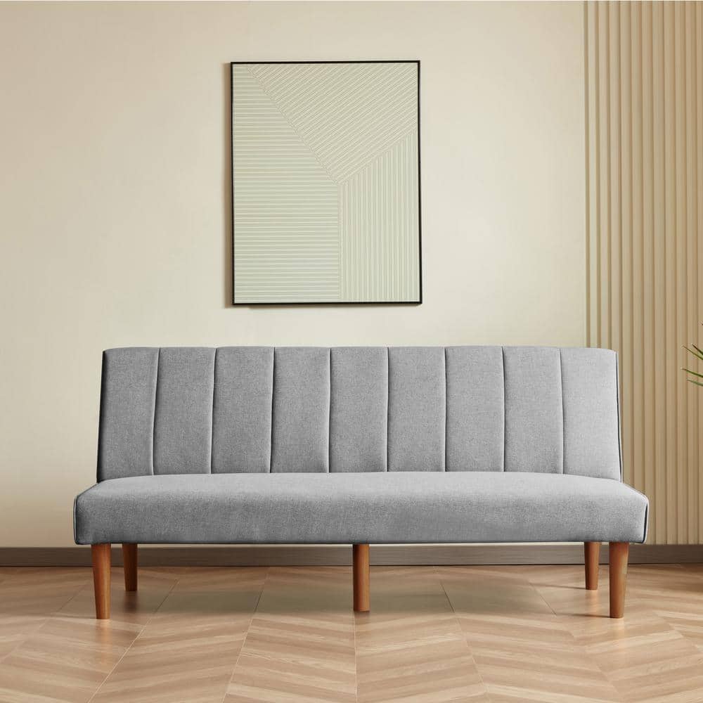 Homepop Bergen 32 in. Gray Woven Upholstery Convertible Futon Sofa ...
