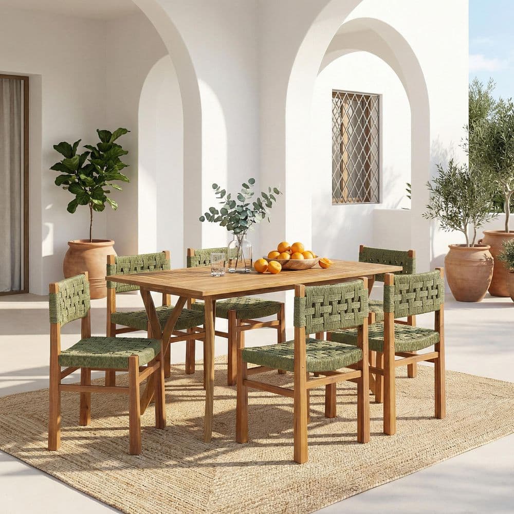 CHRISTOPHER KNIGHT HOME Fanchon 7-Piece Green Solid Wood Top Outdoor ...