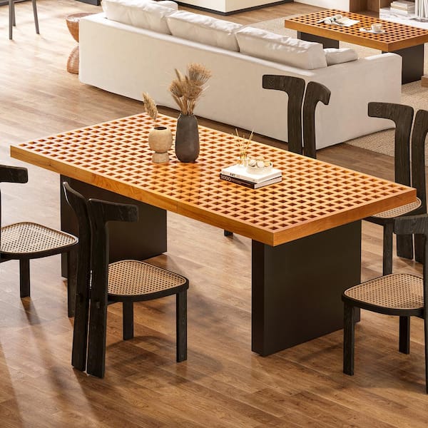 BYBLIGHT Roesler Yellow Wood Dining Table, Sled Dining Table Kitchen ...