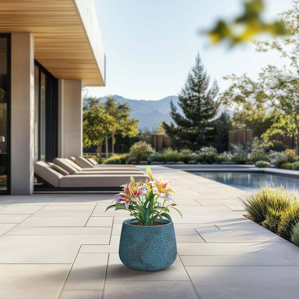 Morrava 13 in. Middle Blue Patina (Enhanced Interior) Concrete Round ...