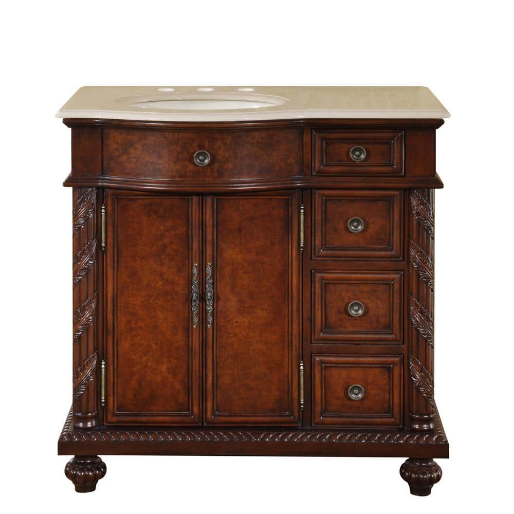 Silkroad Exclusive 36 in. W x 22 in. D Vanity in English Chestnut with ...