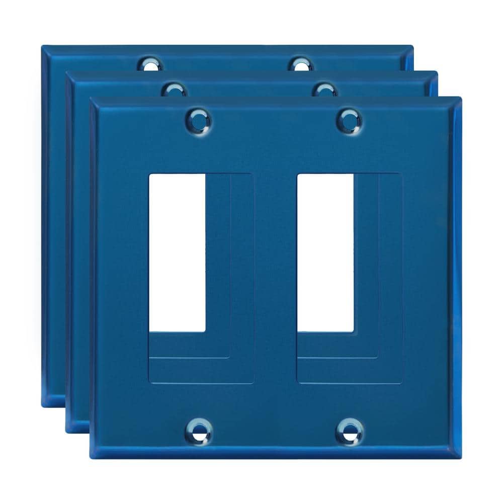 ENERLITES 2-Gang Polished Blue Decorator/Rocker Outlet Metal Wall Plate ...