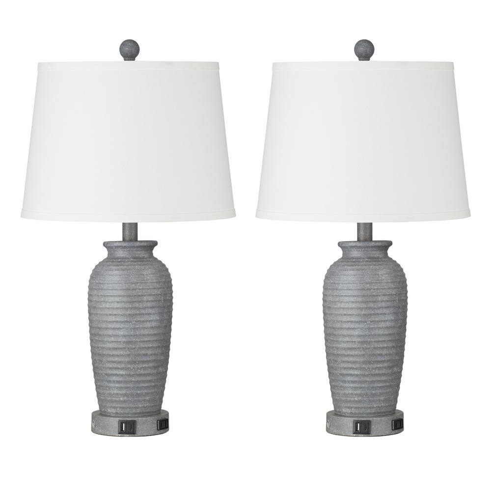Cinkeda Allisan 24.3 in. Grey Ceremic Table Lamp Set with Type-C, USB ...